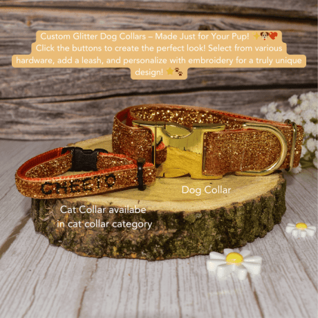Personalized Orange Glitter Dog Collar & Leash Set Gift | SassyDogFashions
